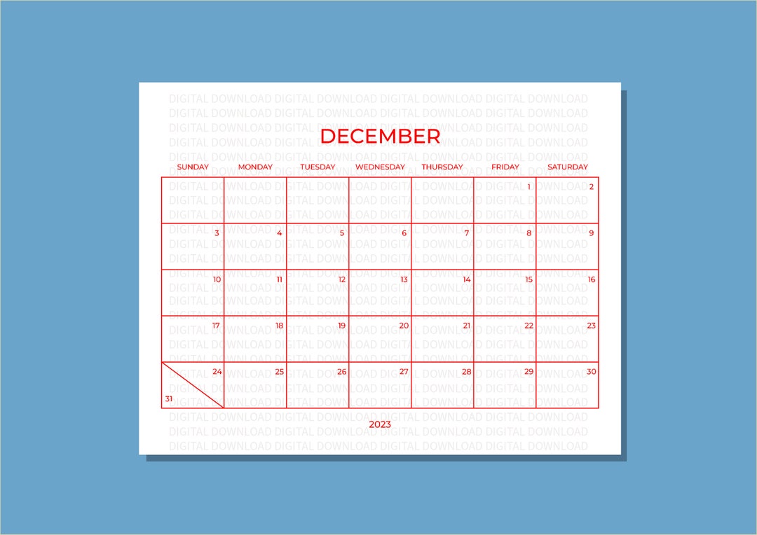 2023 December Calendar 2023 Printable Calendar December 2023 - Etsy ...