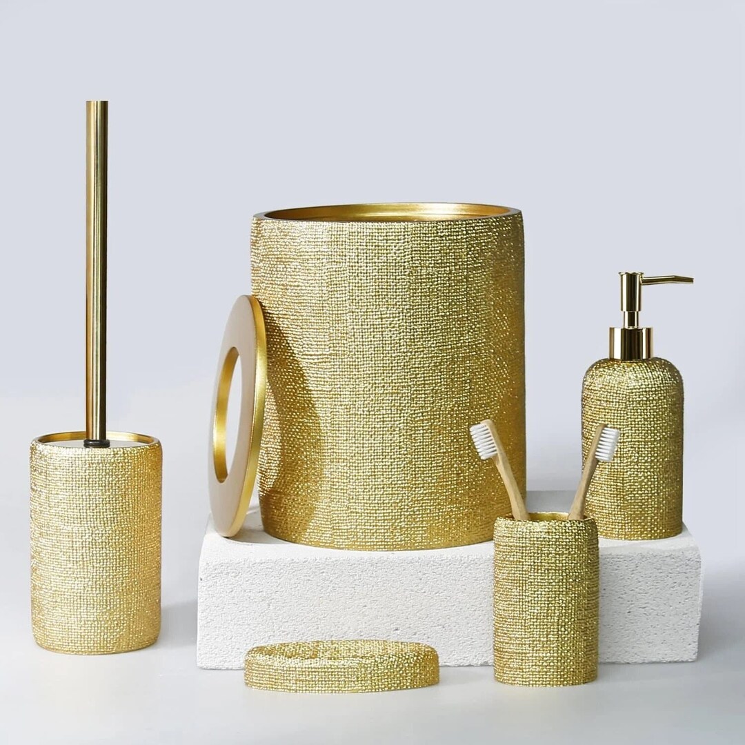Natural 5 Pieces Bathroom Set in Gold Color With Dustbin - Etsy