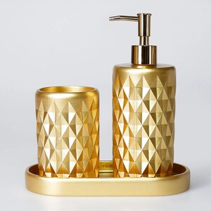 Glowing 5 Pieces Bathroom Sets in Gold Color / Trash Can, Toilet Brush ...
