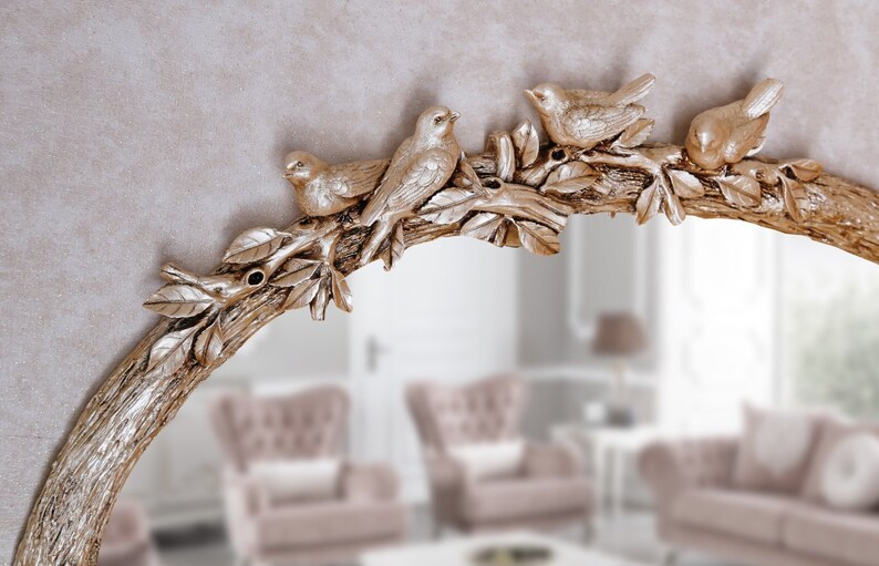 Bird Large Oval Wall Mirror With Gold Silver Pearl and Taupe - Etsy