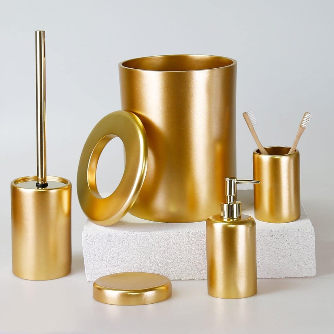 Victoria Bathroom Set in Gold Color / Dustbin Toilet Brush - Etsy