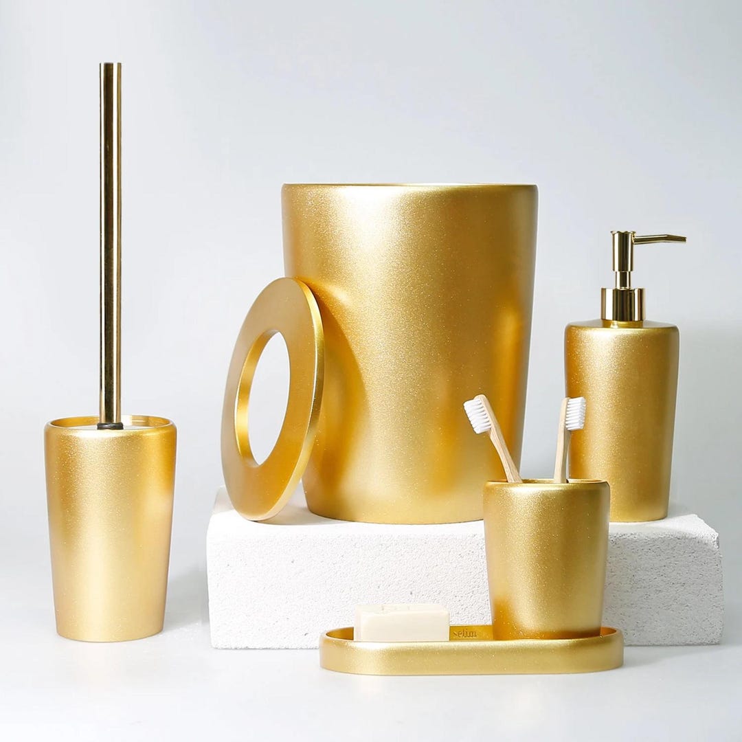 Conical Luxury Gold Bathroom Accessories Set / 5 Pieces Bath Set With ...