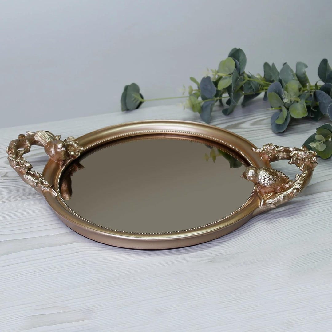 Velina Collection Taupe Oval Mirror Tray: Resin Vanity Decor (10x14 In ...