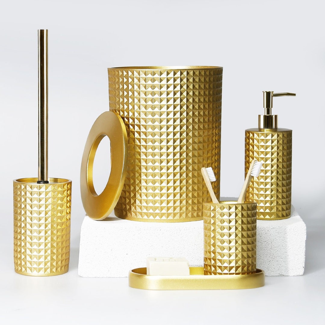 Neptune 5 Pieces Bathroom Set in Gold Color With Dustbin - Etsy
