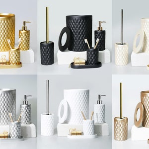 Glowing 5 Pieces Bathroom Sets in Gold Color / Trash Can, Toilet Brush ...