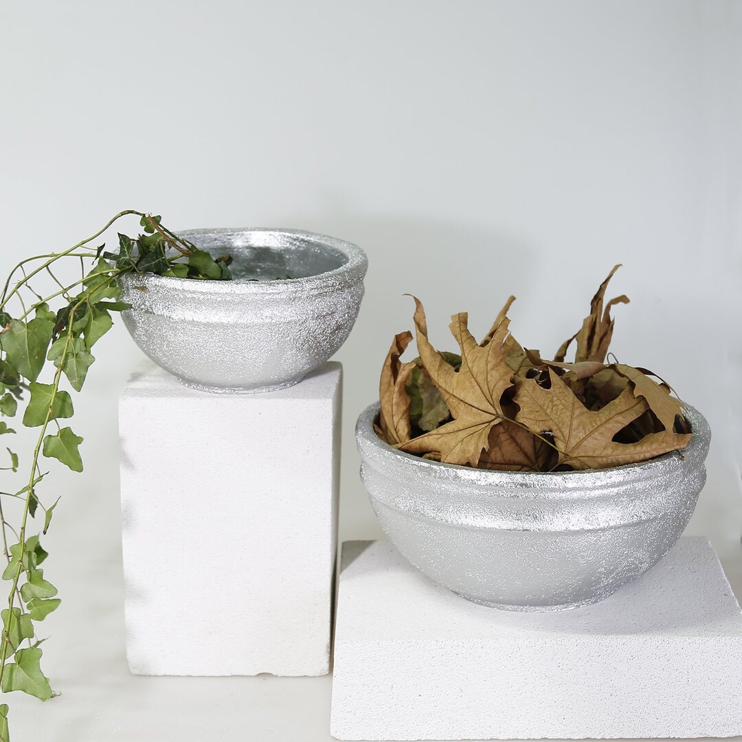 Vitale Wide Vases in Silver Color / Flower Pots - Etsy