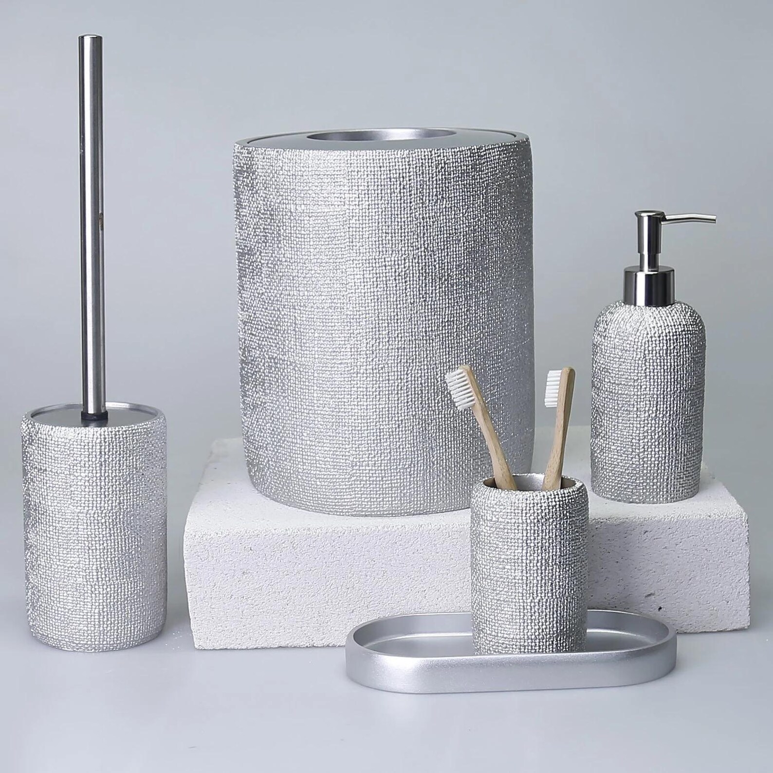 Natural Collection Silver Trash Can – Modern Bathroom & Kitchen Waste ...