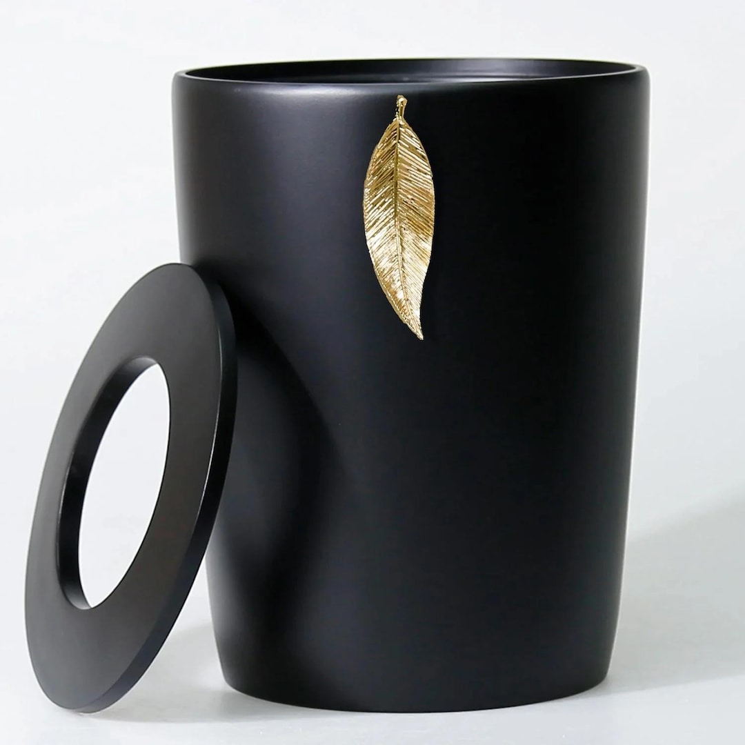Resin Leaf Trash Can: Black & Gold Bathroom Decor With Lid - Etsy