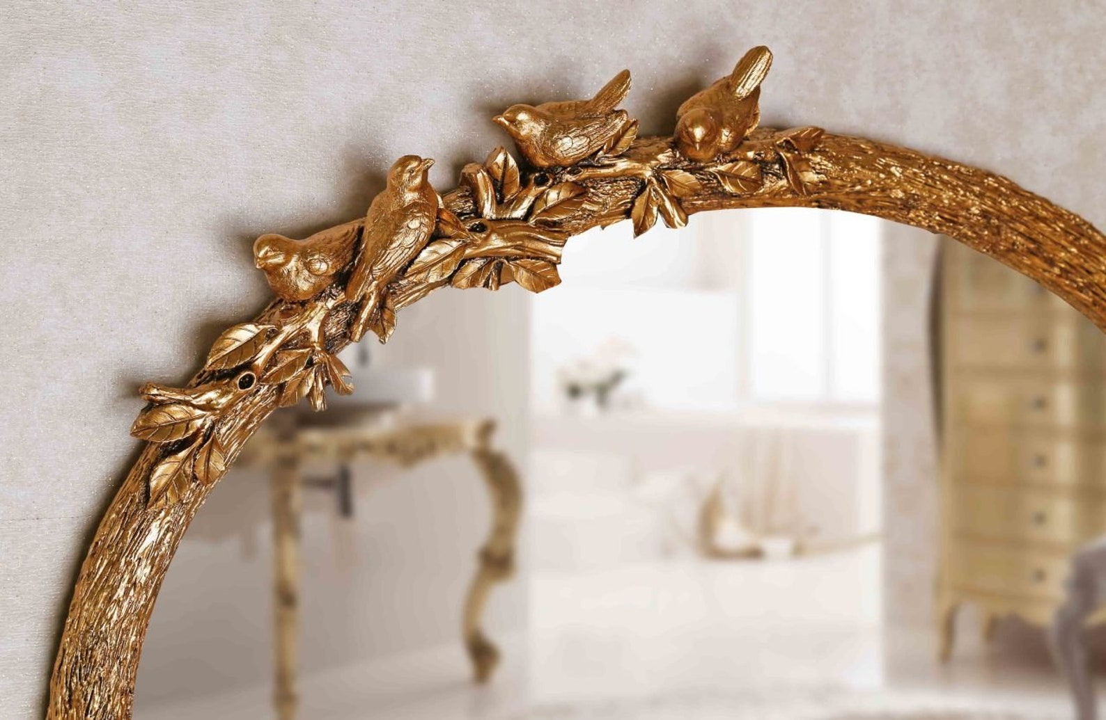 Bird Large Oval Wall Mirror With Gold Silver Pearl and Taupe - Etsy