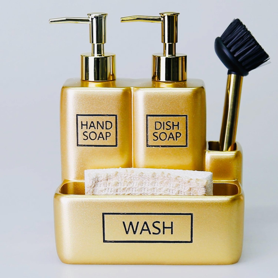 Liberty Soap Dispenser and Sponge Holder With Brush in Gold Color ...