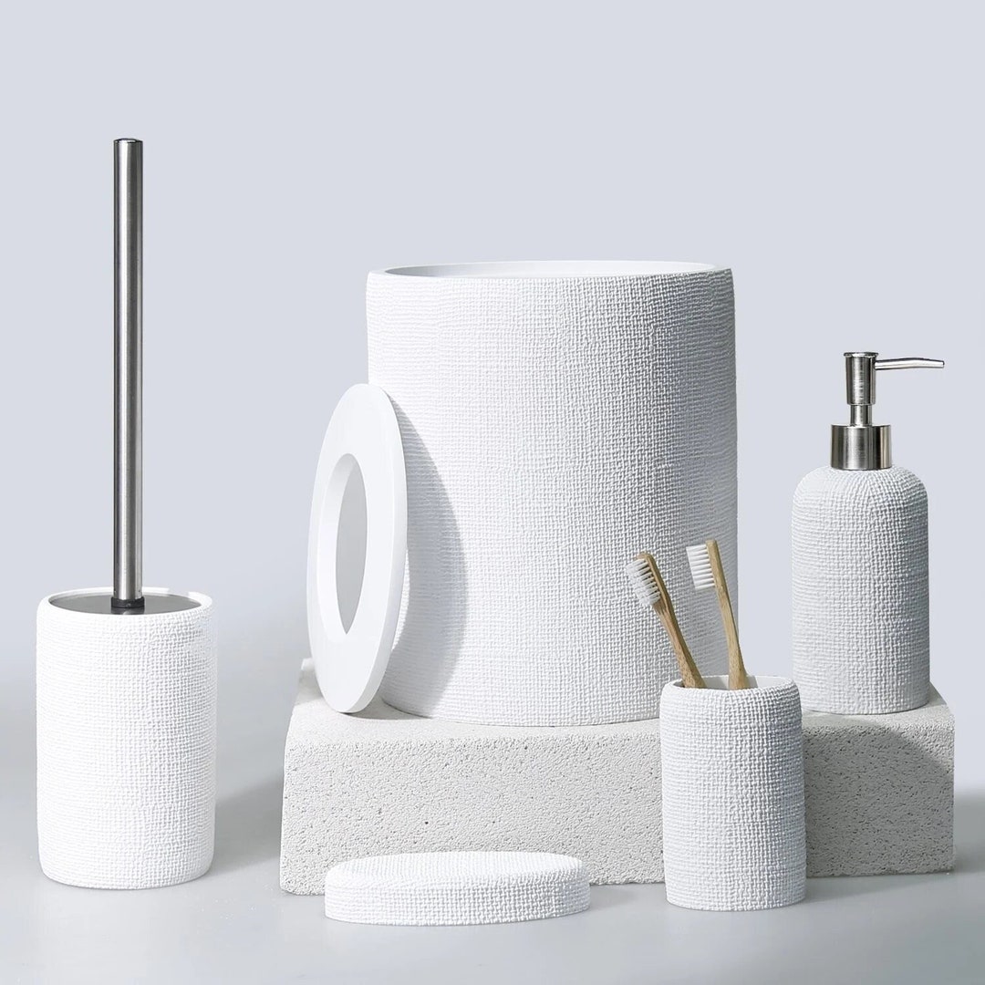 Natural 5 Pieces Bathroom Set in White Color With Dustbin - Etsy