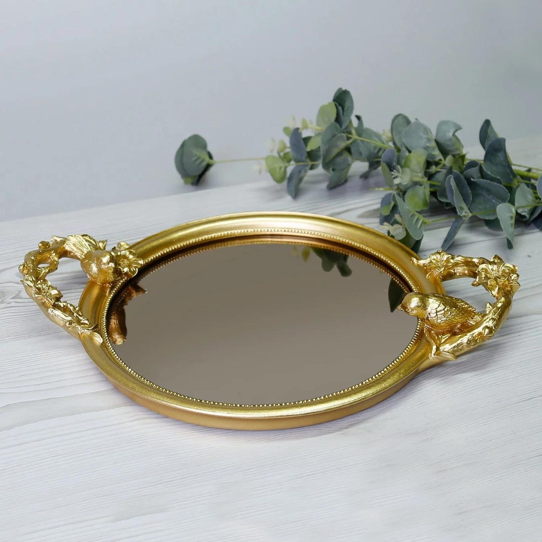 Velina Collection Gold Oval Mirror Tray: Resin Vanity Tray (10x14 In ...