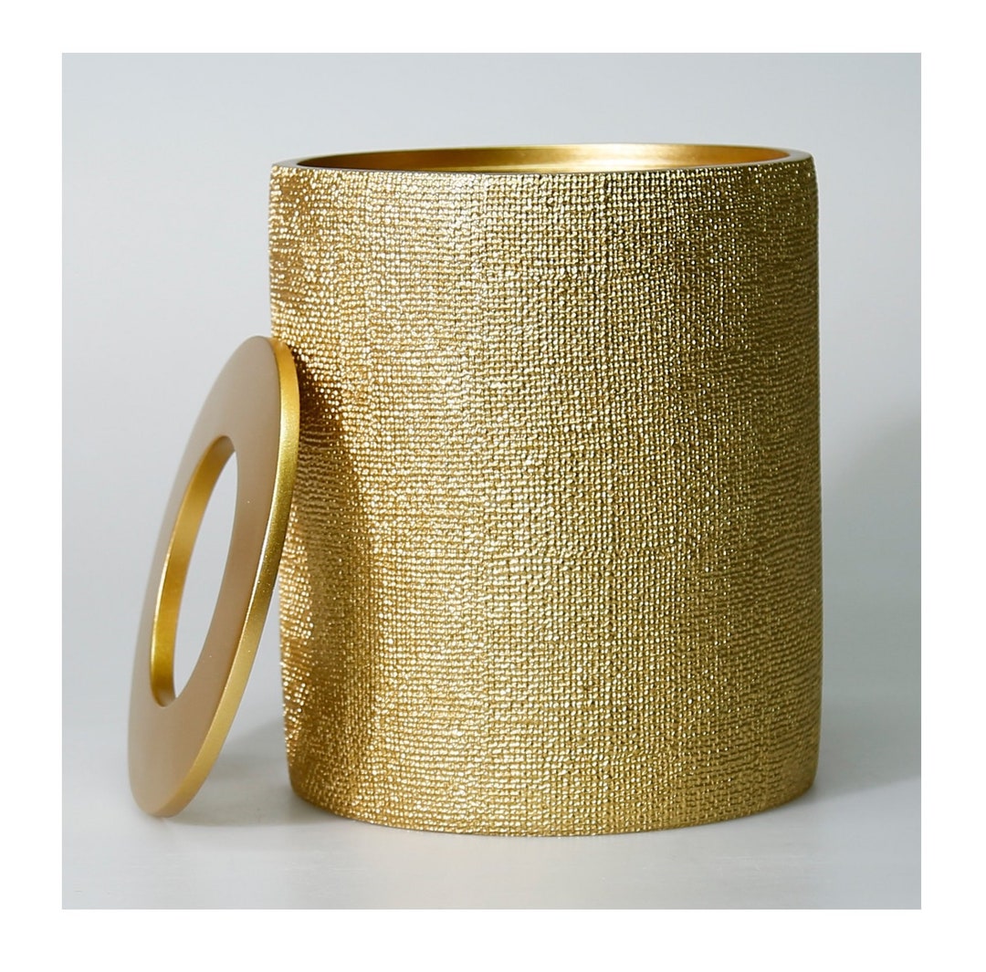 Natural Trash Can With Manuel Lid in Gold Color / Resin Dustbin for ...
