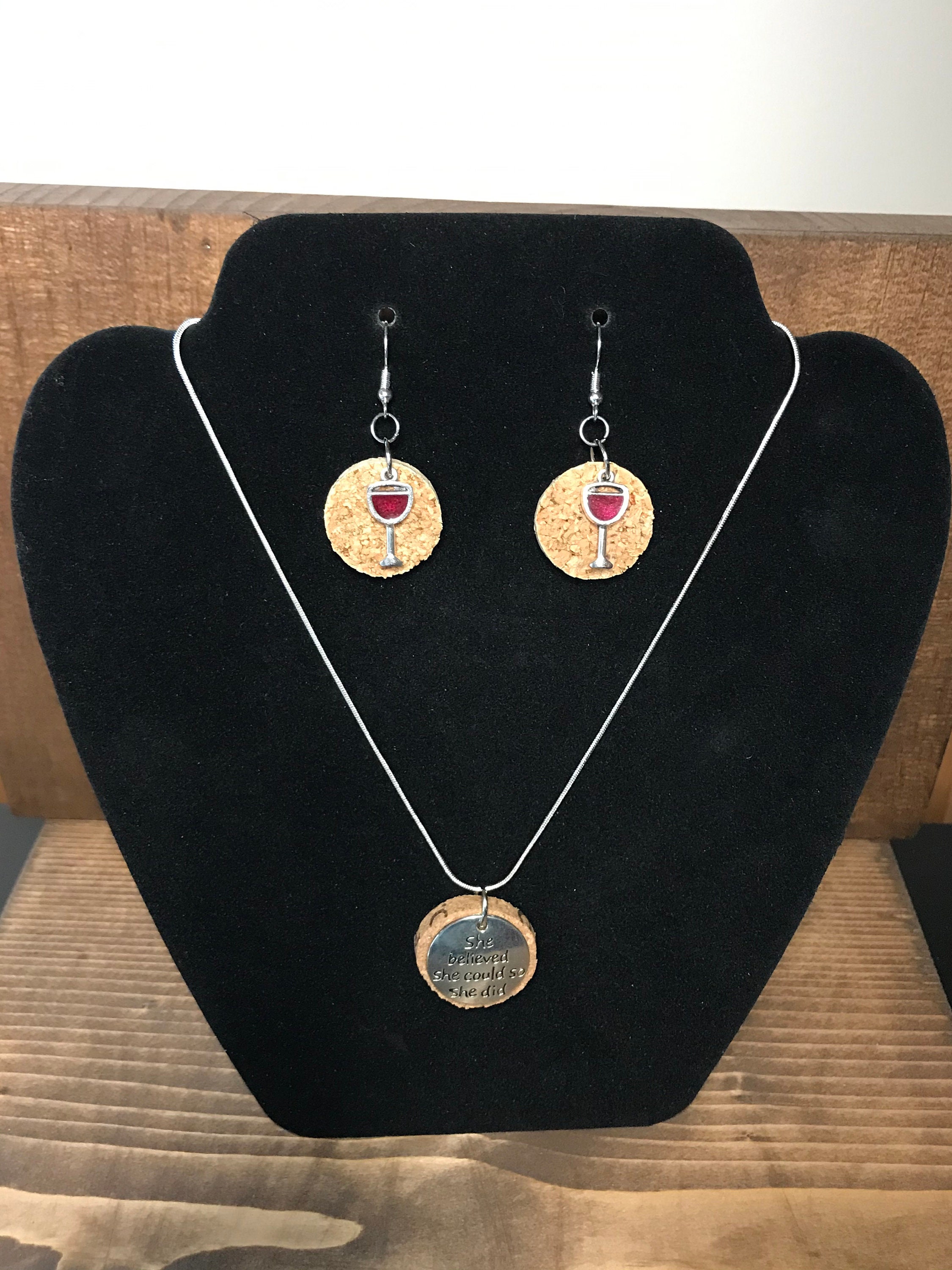 Wine Glass Charm and Cork Jewelry Set - Etsy