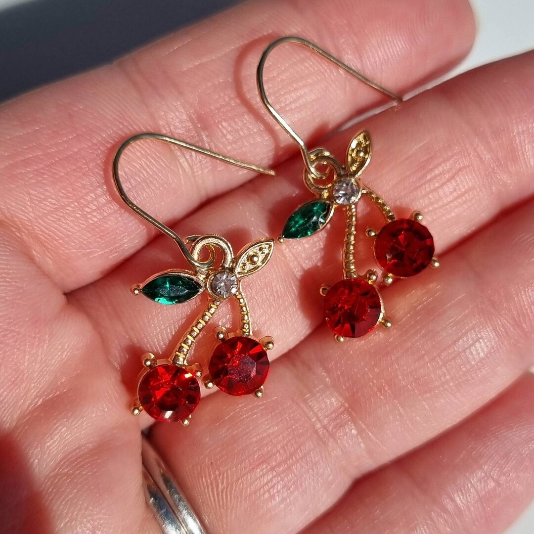 Cherry Jewellery // Cute Crystal Earrings - Cherry Necklace, Cherry ...