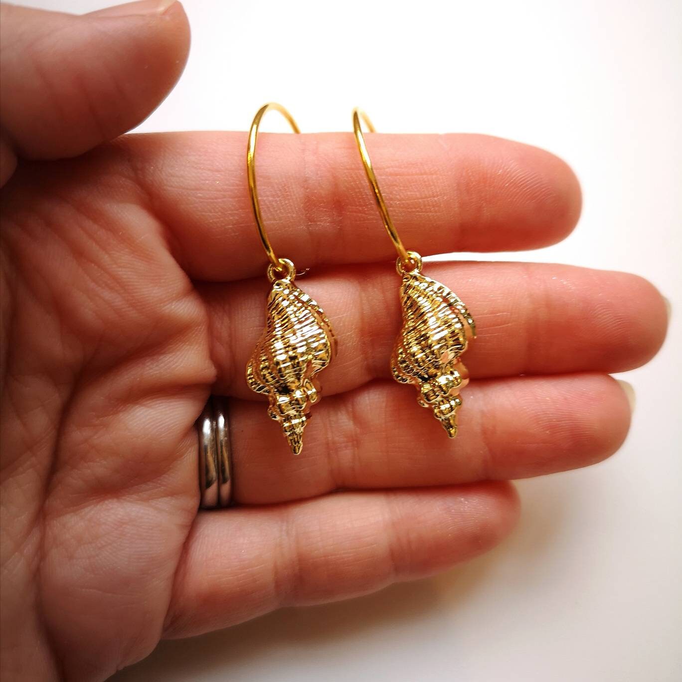 Shell Earrings Gold Shell Hoops Conch Shell Gold Plated - Etsy
