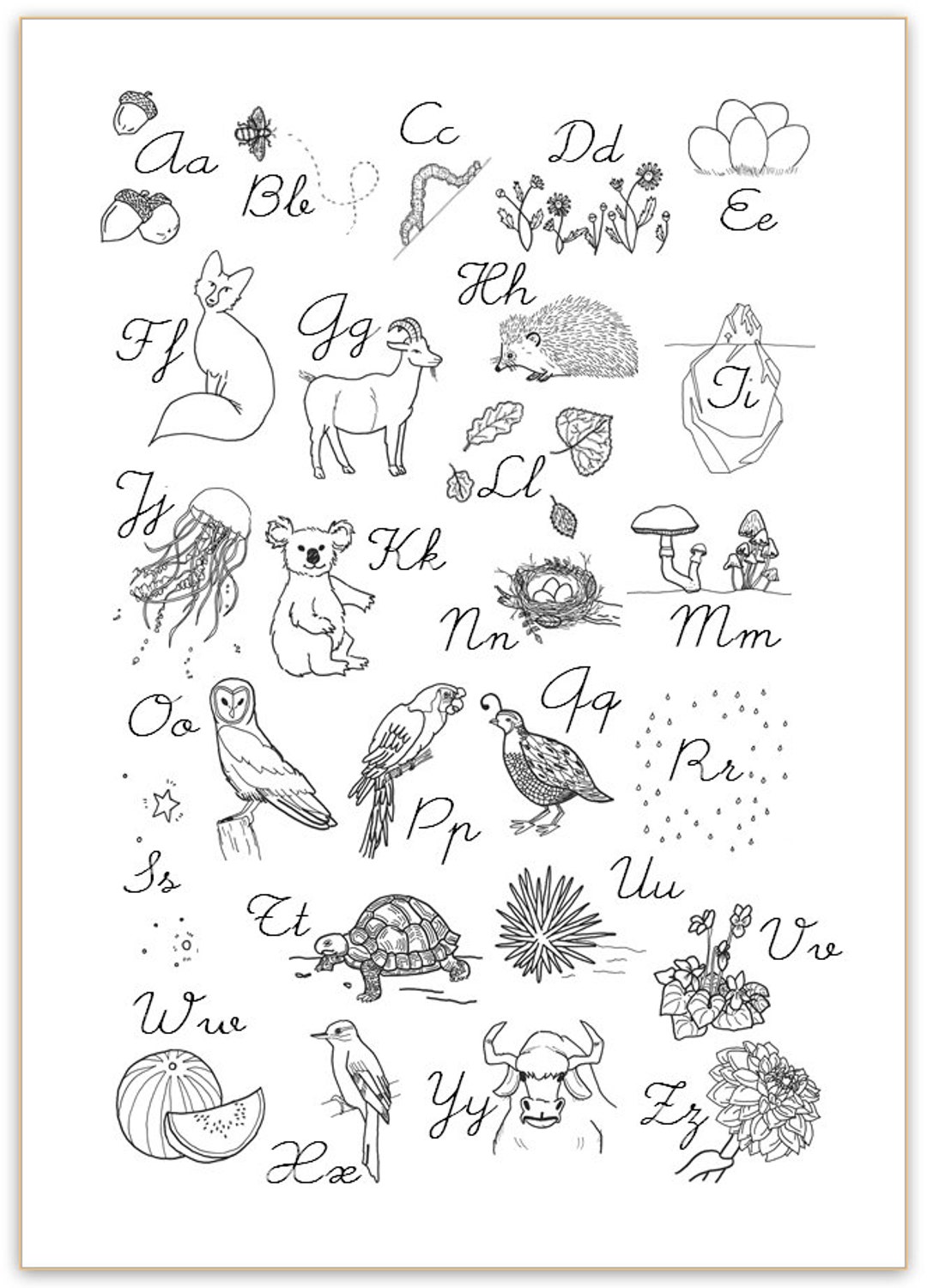 Nature Themed Alphabet Poster in Cursive - Etsy