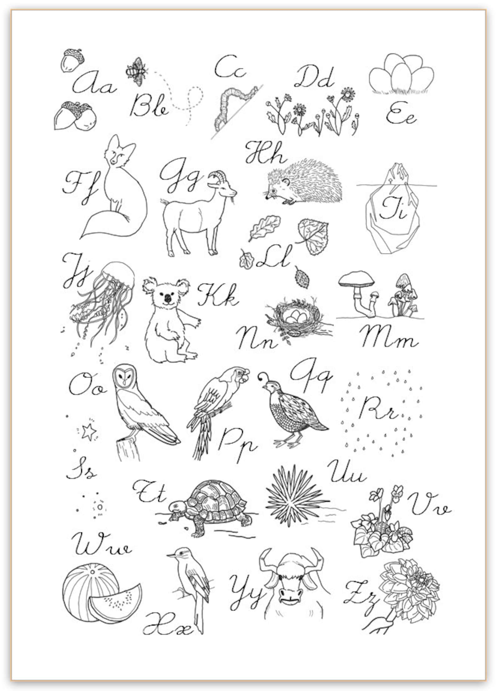 Nature Themed Alphabet Poster in Cursive - Etsy