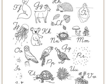 Printable Nature Themed Alphabet Cards in Cursive - Etsy