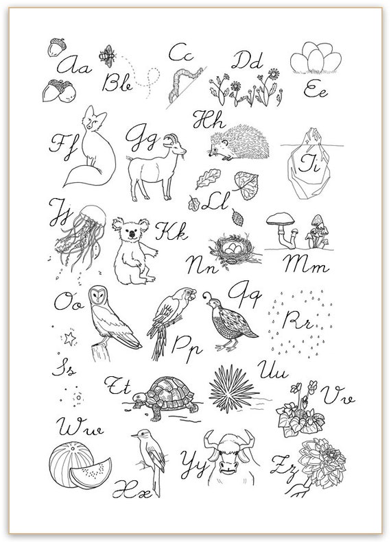 Nature Themed Alphabet Poster in Cursive - Etsy