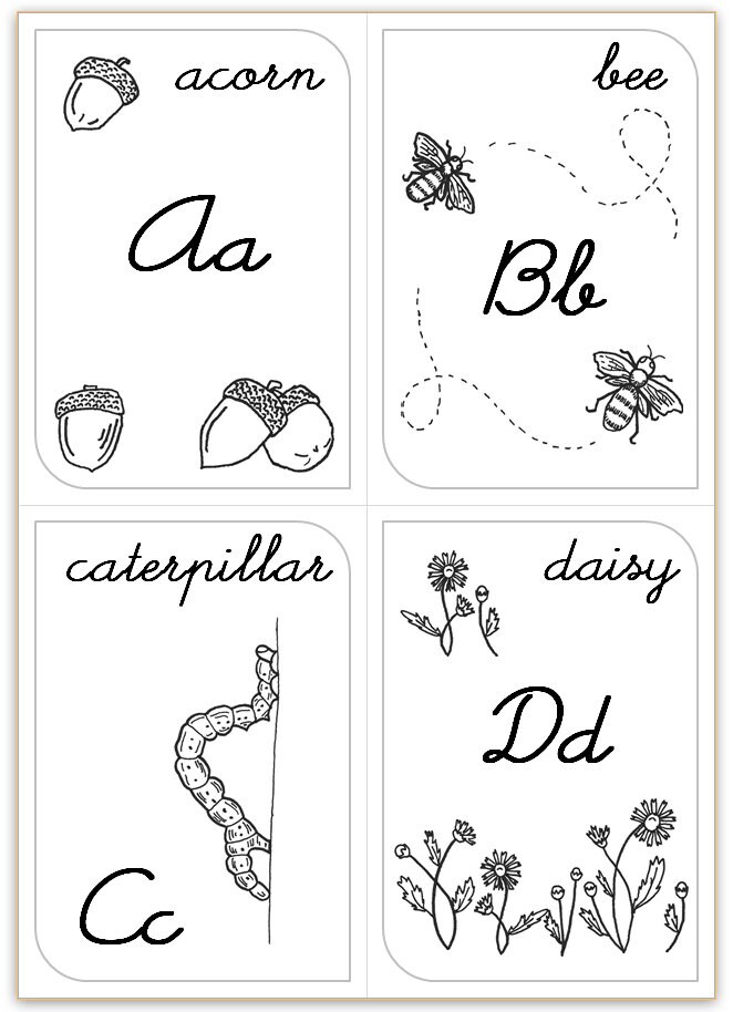 Printable Nature Themed Alphabet Cards in Cursive - Etsy
