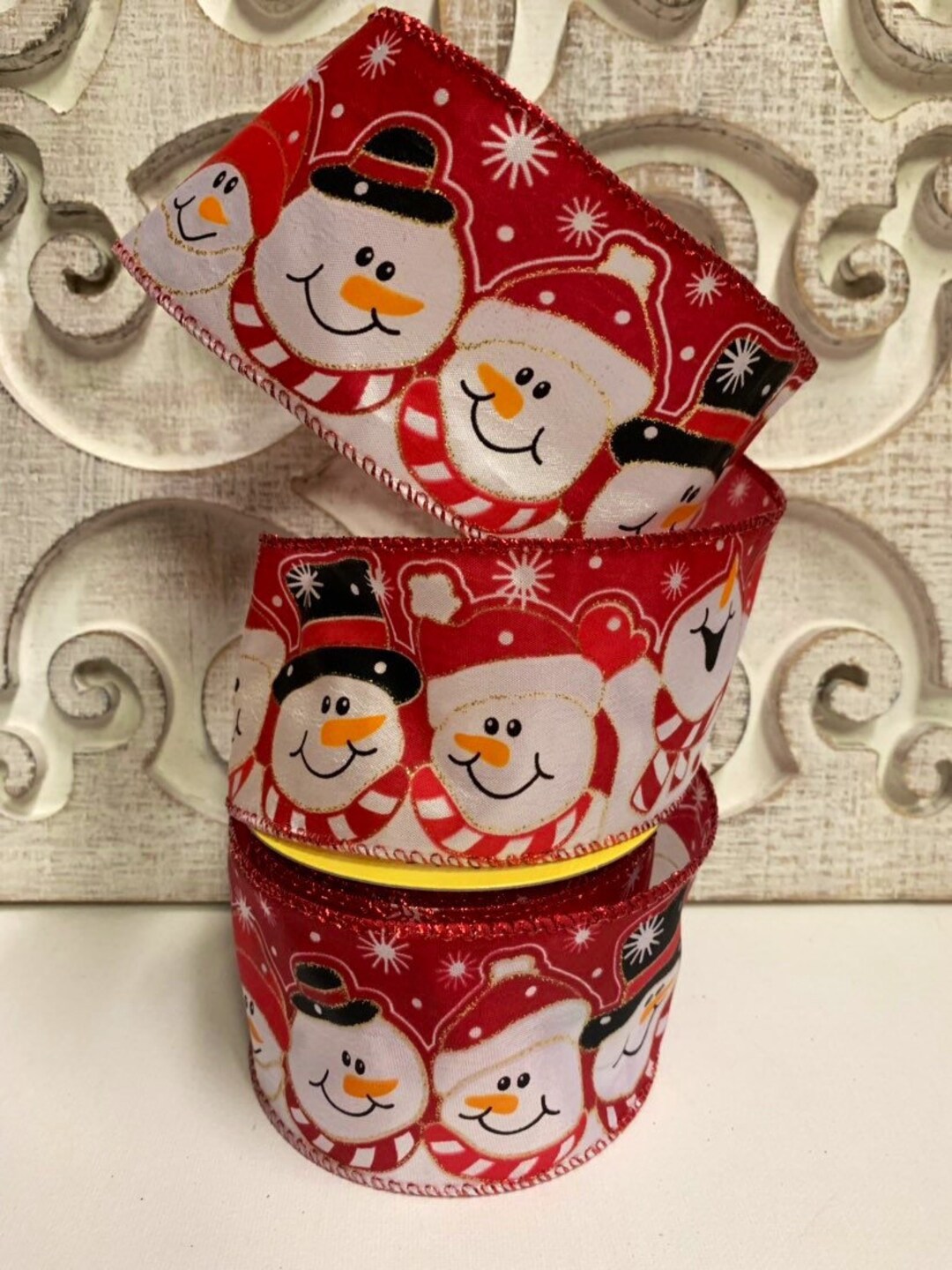CHRISTMAS SNOWMAN Wired Edge Ribbon Christmas - Etsy