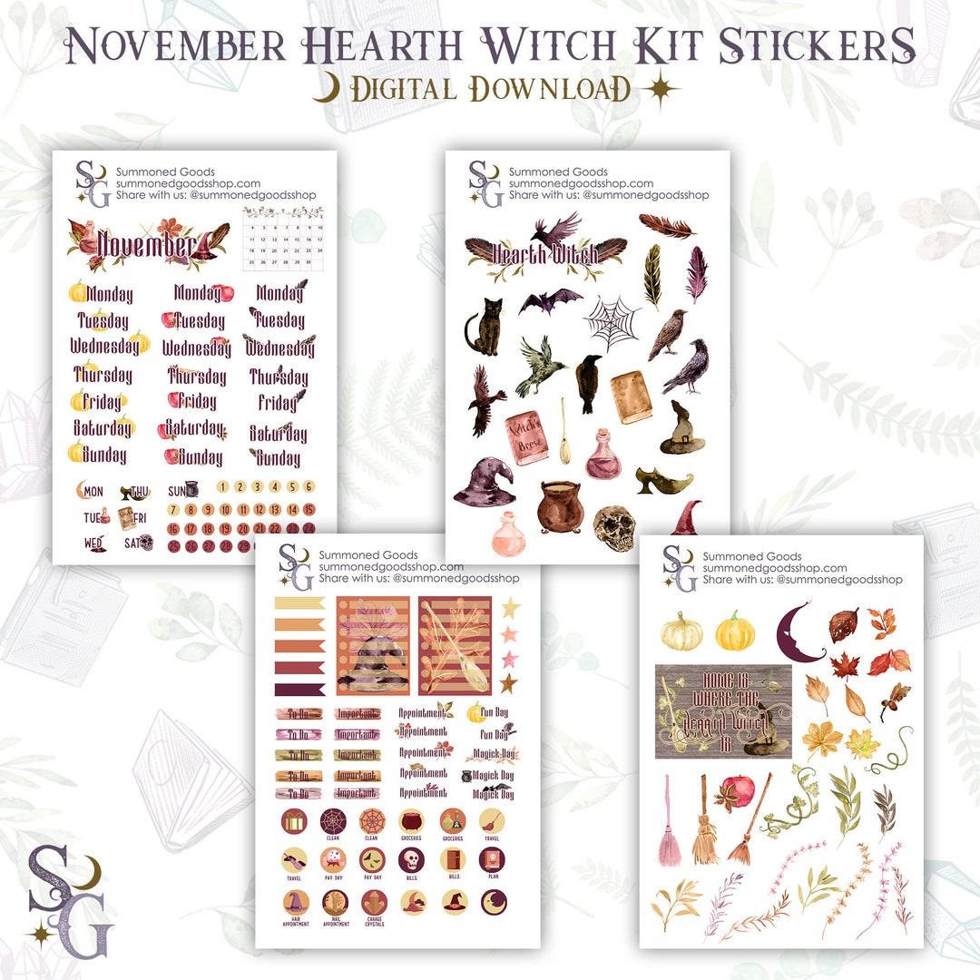 DIGITAL November Hearth Witch Kit Stickers Digital Pagan Stickers ...