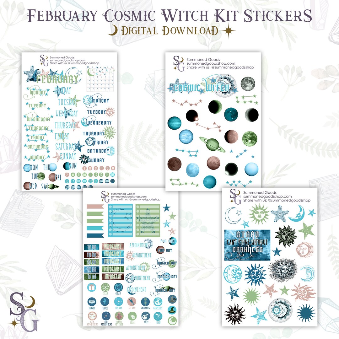 DIGITAL February Cosmic Witch Kit digital Pagan Stickers Download ...