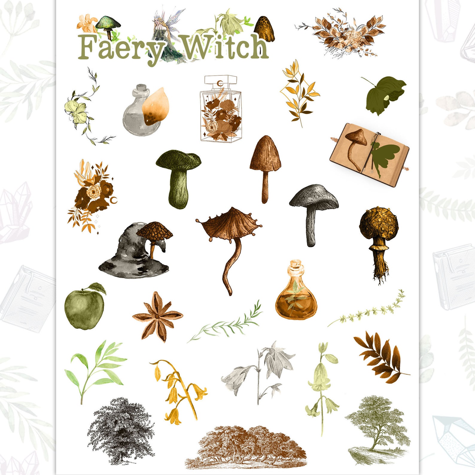 DIGITAL August Faery Witch Kit Digital Stickers Download - Etsy