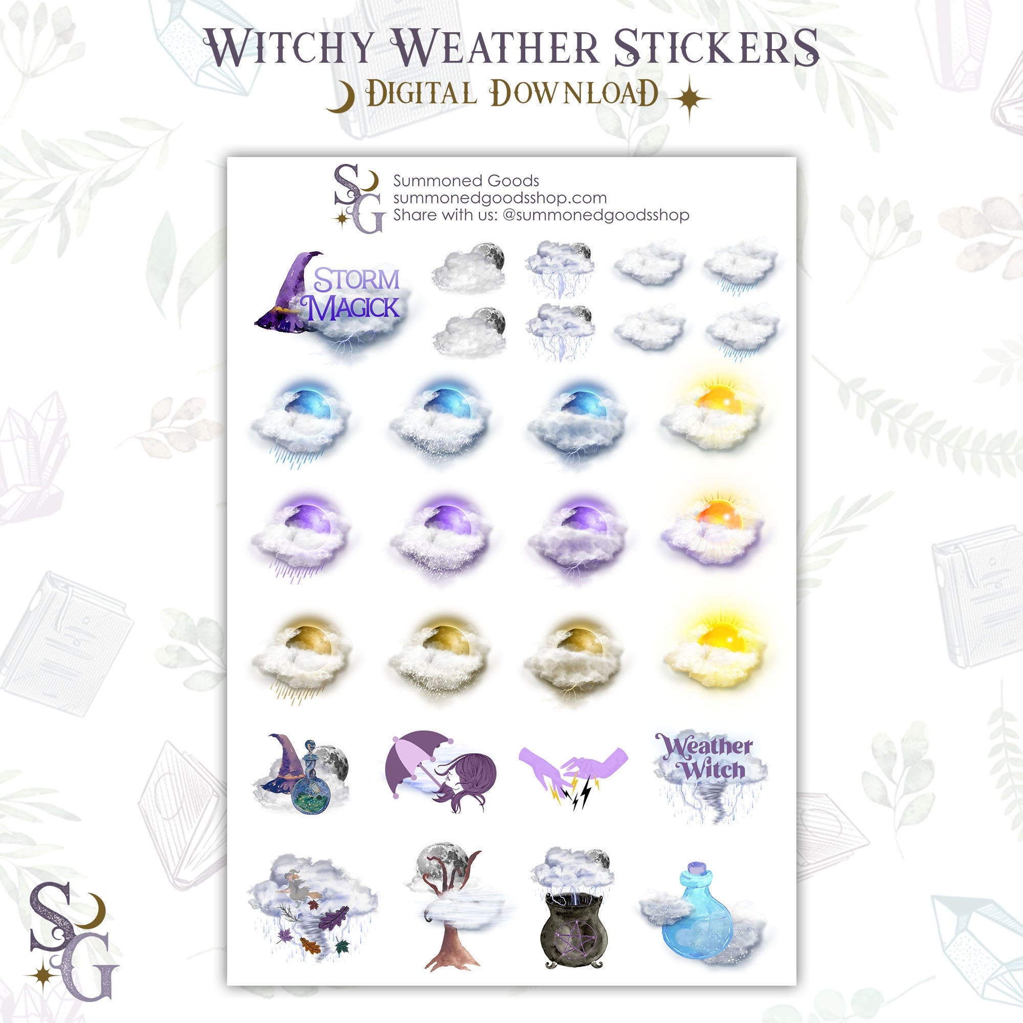 DIGITAL Witchy Weather Stickers Digital Stickers Download | Etsy