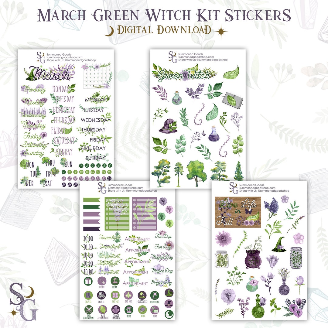 DIGITAL March Green Witch Kit Digital Pagan Stickers Download Wiccan ...