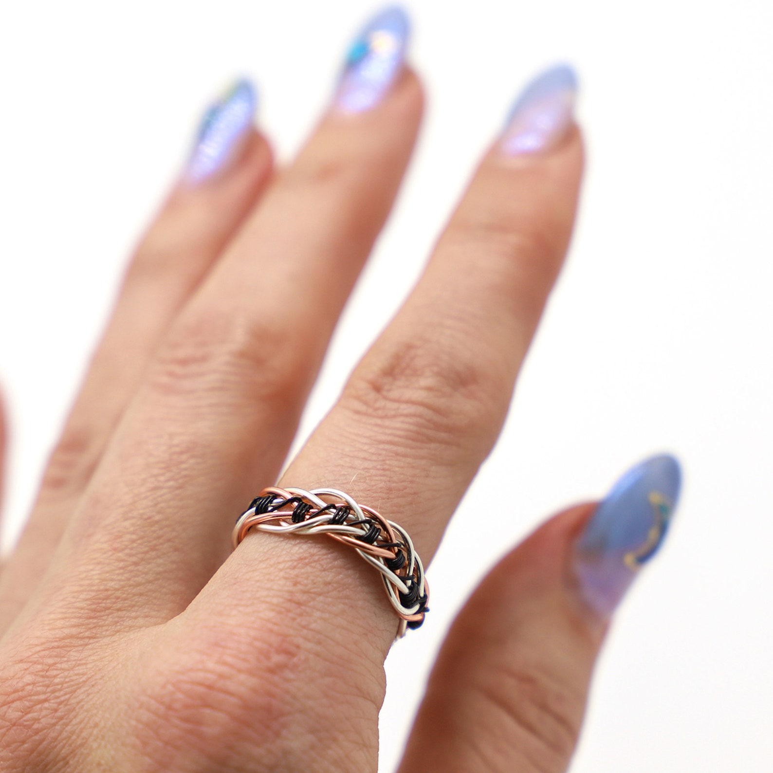 CUSTOM Unisex Braided Ring With a Color Wire Wrapped Ring | Etsy