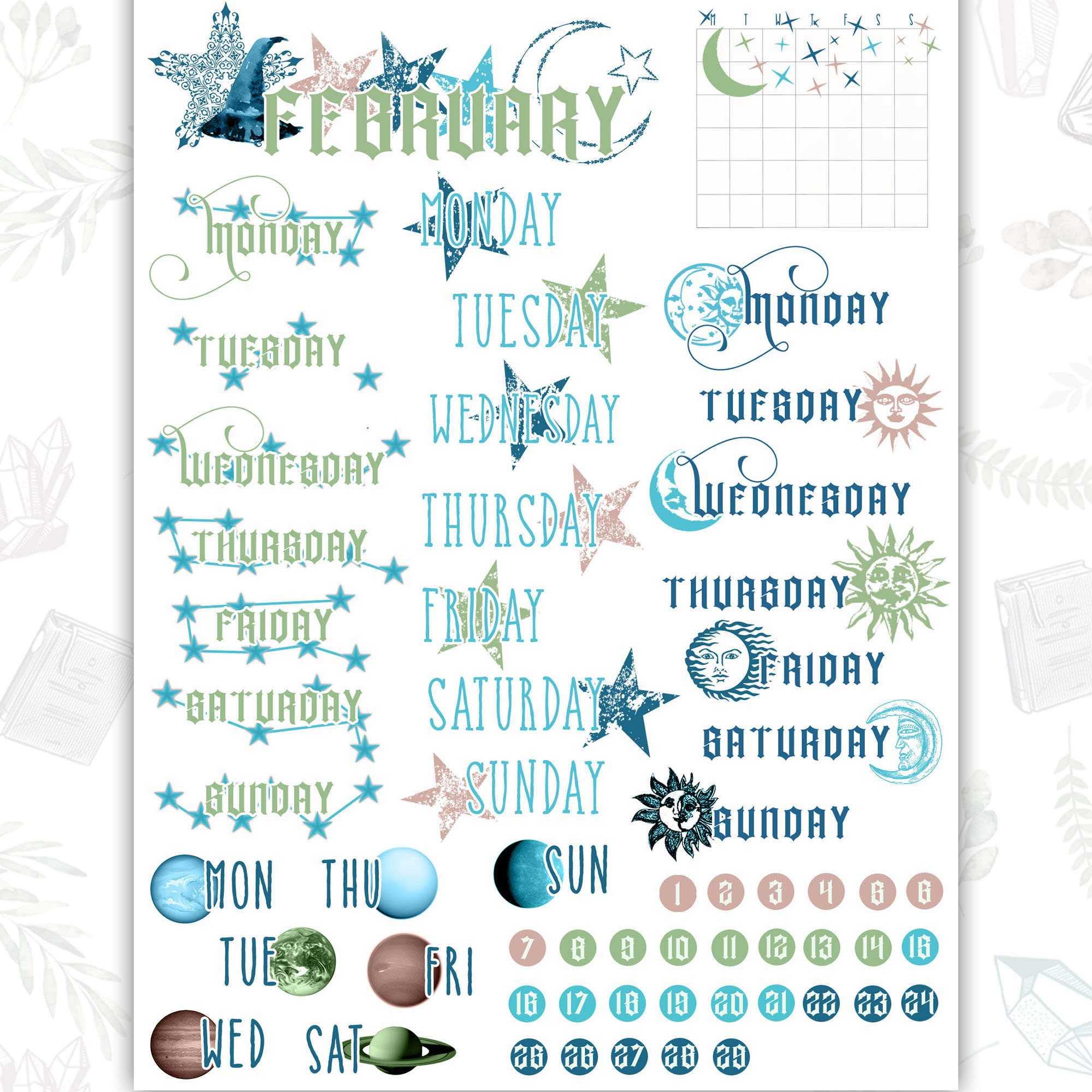 DIGITAL February Cosmic Witch Kit digital Stickers Download - Etsy