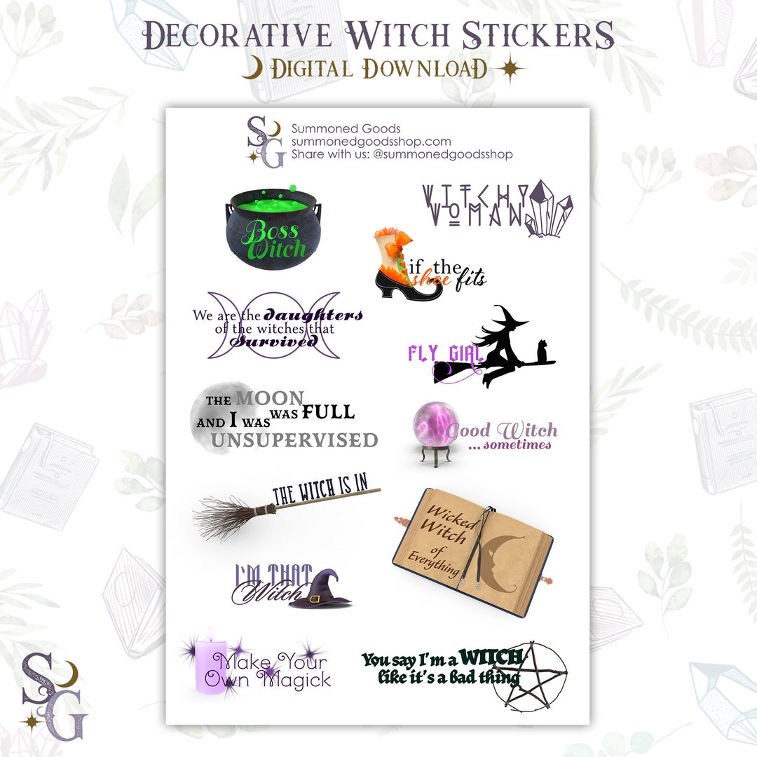 DIGITAL Decorative Witch Stickers Digital Witchy Stickers - Etsy
