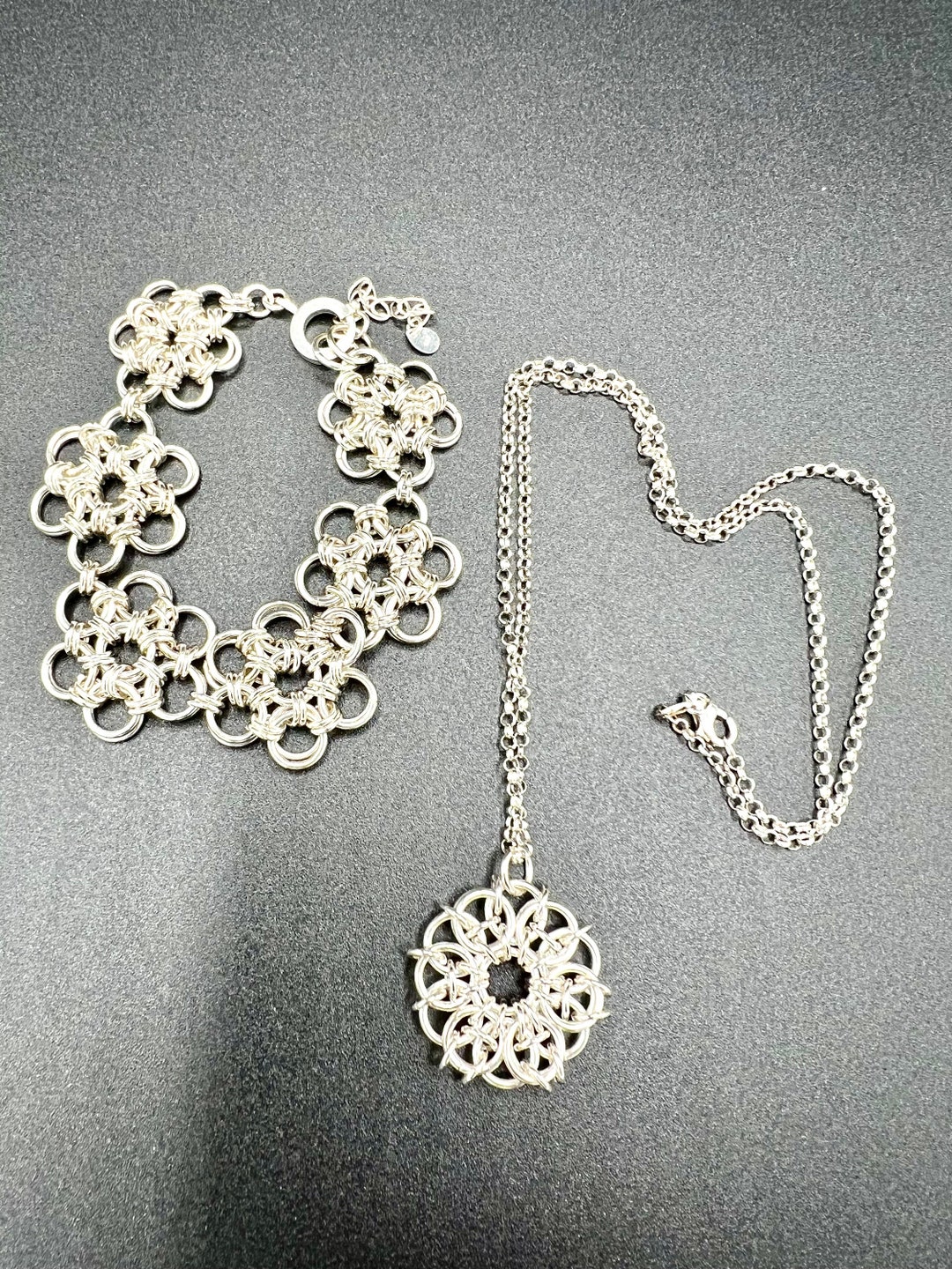 Silver Celtic Knot Chainmail Pendant and Bracelet Set Hallmark ...