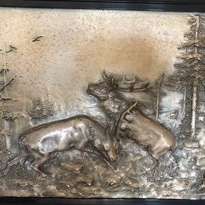 Fritz Diller Rutting Stags Silver Plated Bronzed High Relief 3D Antique ...