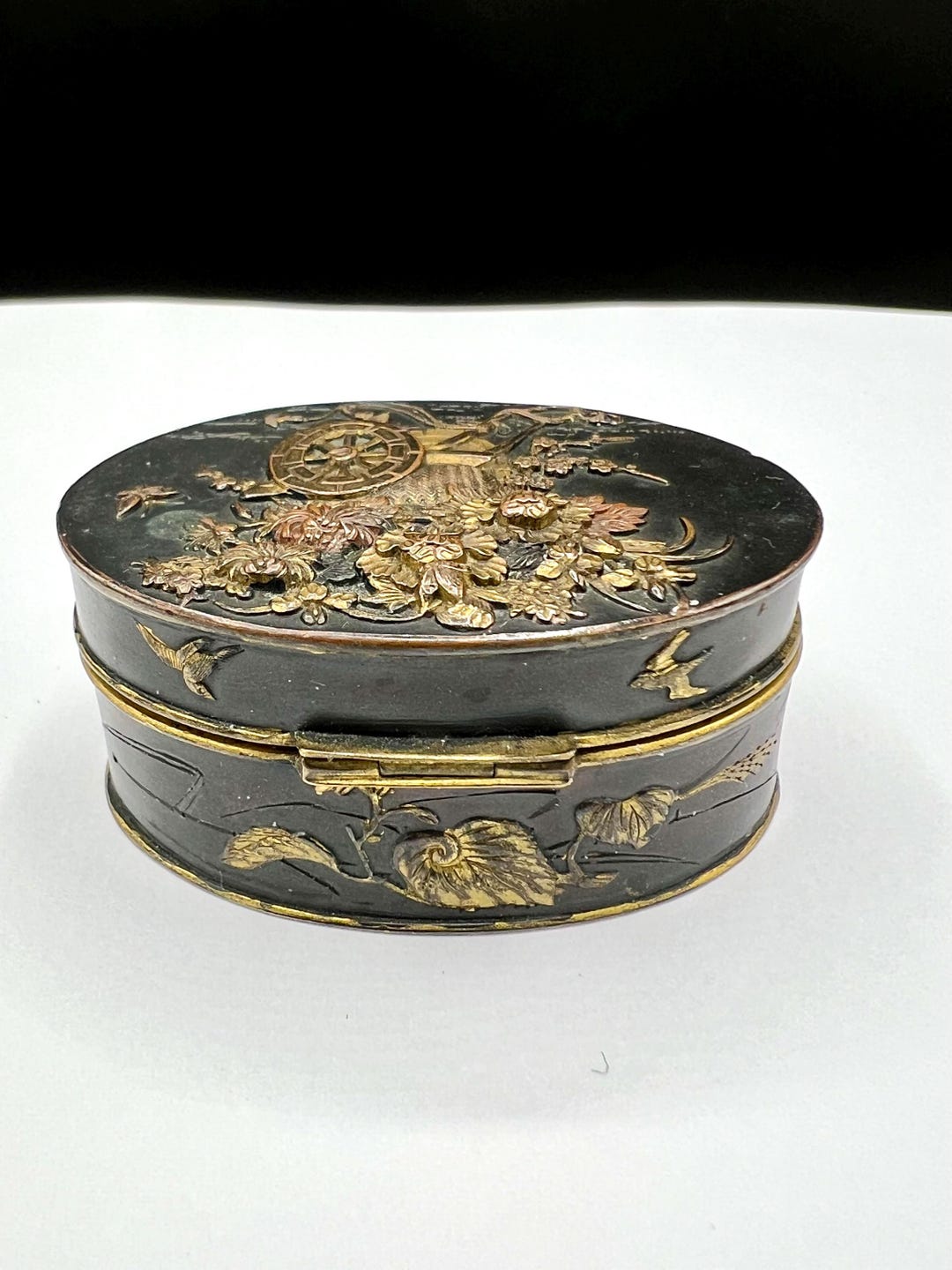 Antique Japanese Shakudo Meiji Period Bronze Gold Pill Snuff Box ...