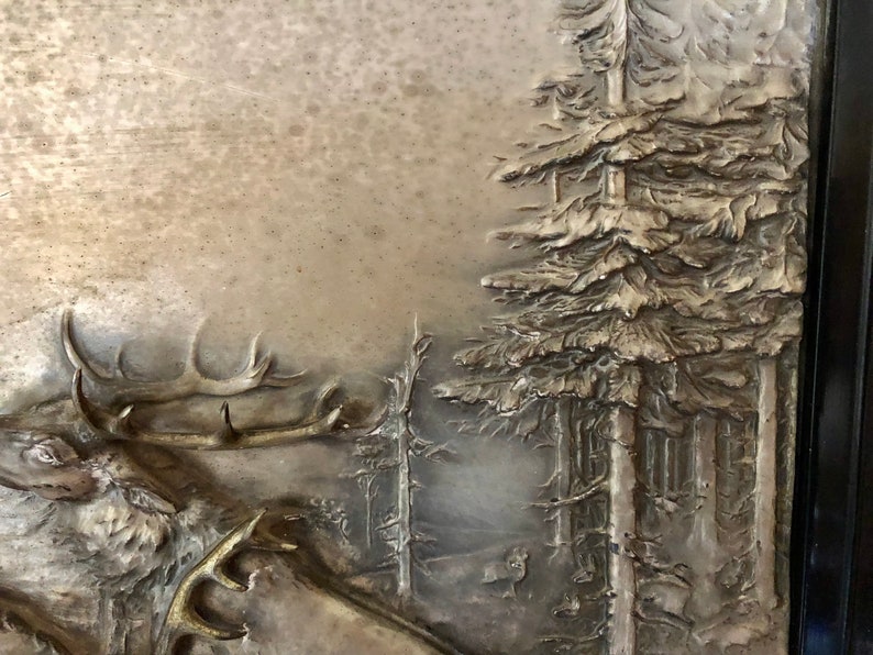 Fritz Diller Rutting Stags Silver Plated Bronzed High Relief 3D Antique ...
