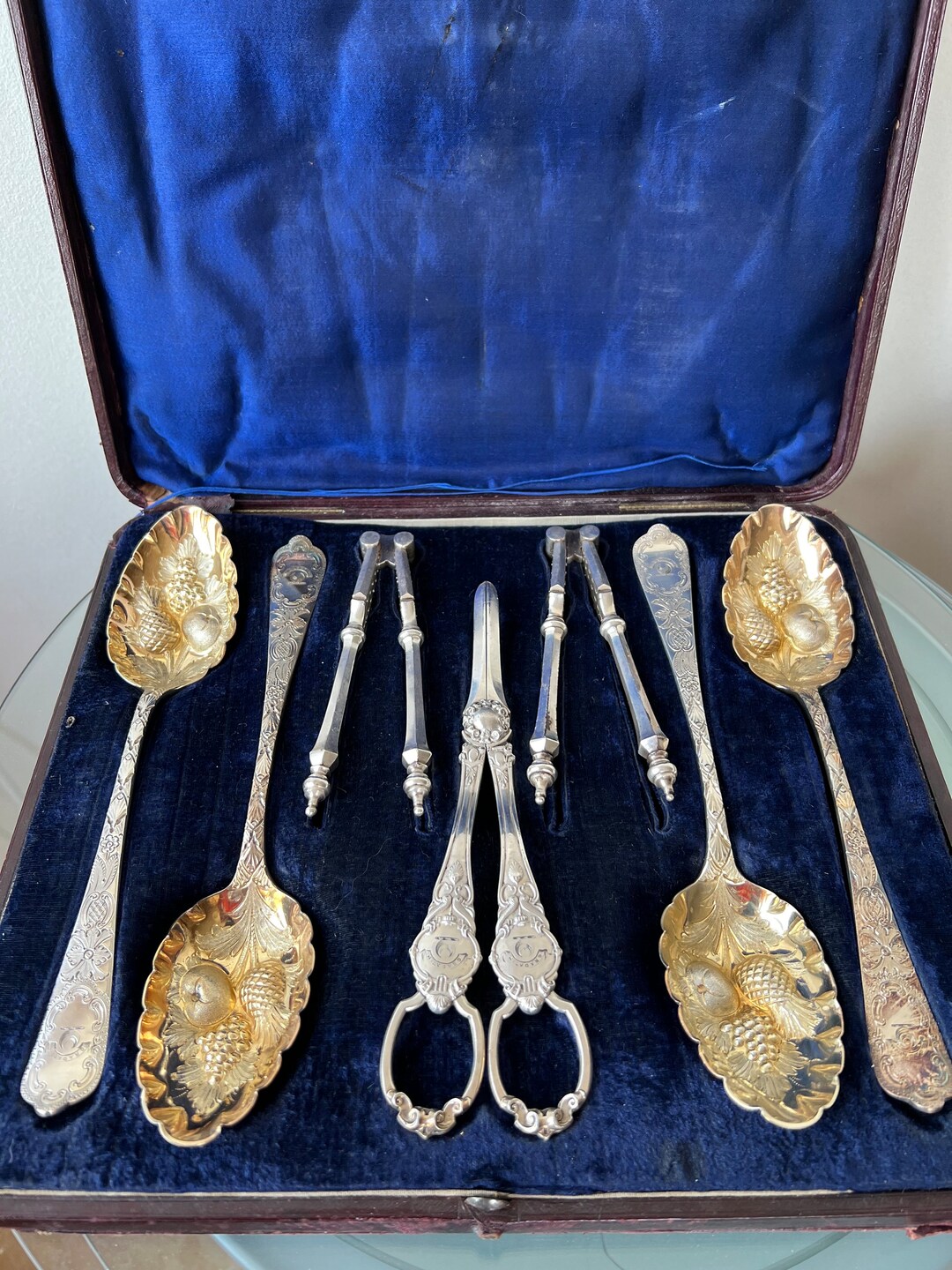 Antique Boxed Set of Silver Plated Fruit and Nut Cutlery by John ...