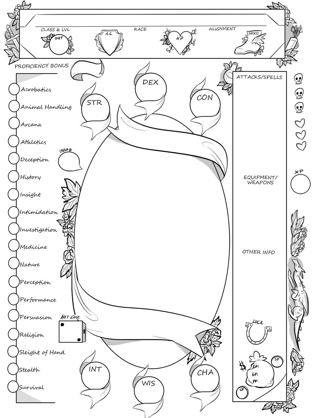 Dungeons & Dragons/rpg Character Sheet - Etsy