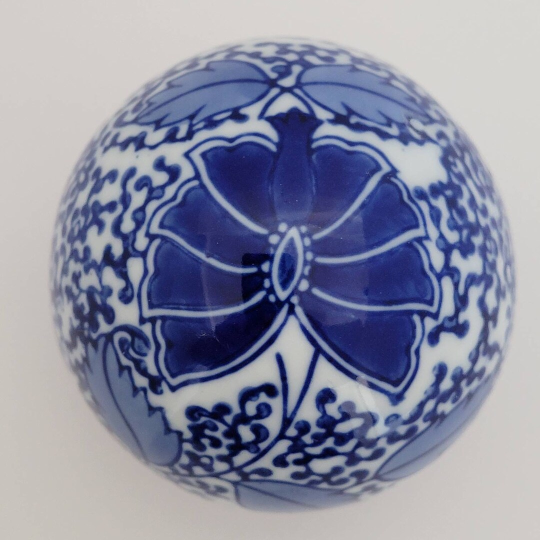 Vintage Blue and White Porcelain Ball - Etsy