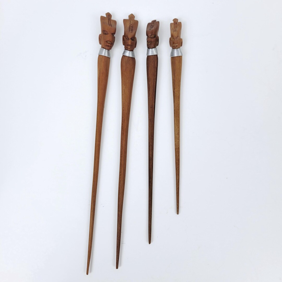 Vtg African Tribal Hand Carved Wood Hair Sticks Pins~neck Rings~set of ...