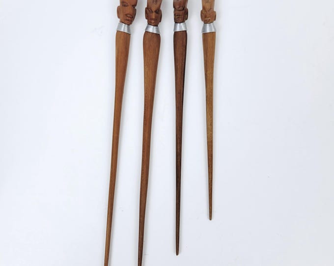 Vtg African Tribal Hand Carved Wood Hair Sticks Pins~neck Rings~set of ...