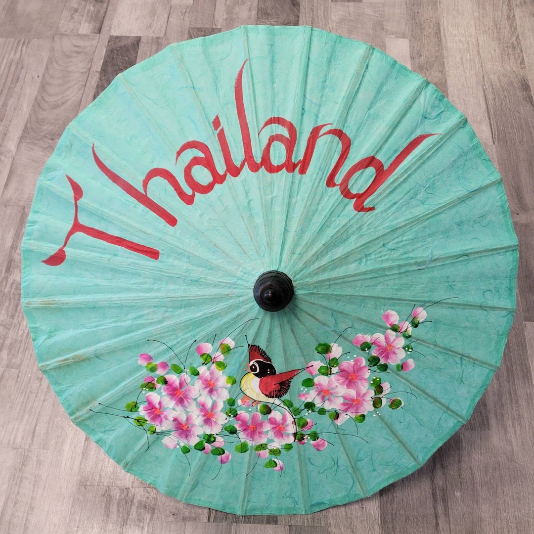 Vintage Thailand Thai Paper Umbrellasakura Cherry Blossombirdgreen - Etsy
