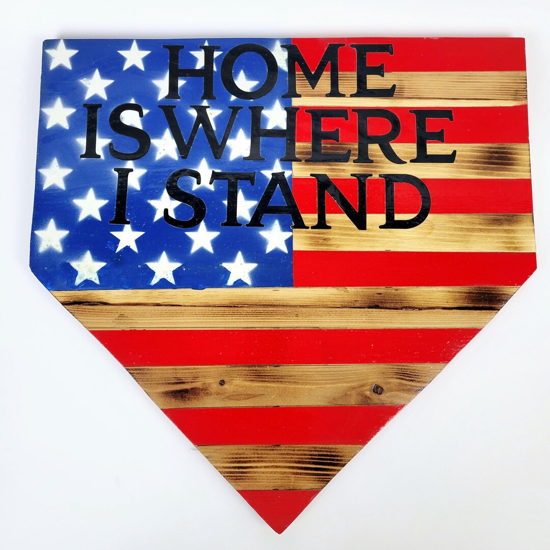 Home Plate American Flag Handcrafted Wood Sign Baseball Softball Man ...