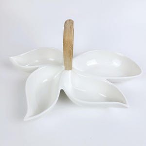 Brandani Ceramic Leaf Serving Tray~bamboo Wood Handle~trinket Candy ...