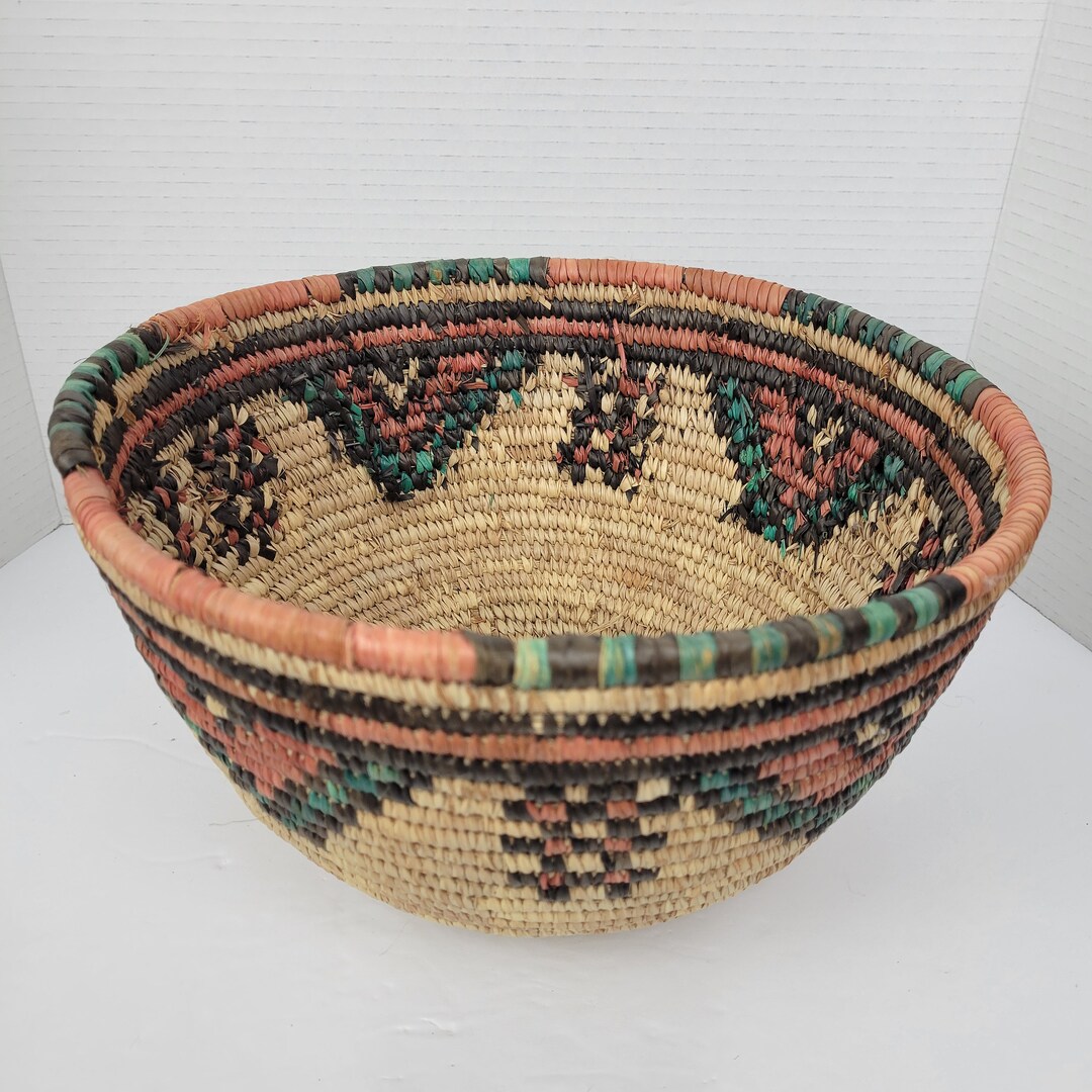 Nigerian Hausa Woven Coiled Grass Bowl Basket Africa Redteal ...