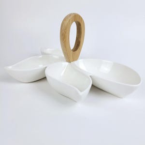 Brandani Ceramic Leaf Serving Tray~bamboo Wood Handle~trinket Candy ...