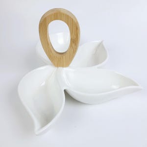 Brandani Ceramic Leaf Serving Tray~bamboo Wood Handle~trinket Candy ...
