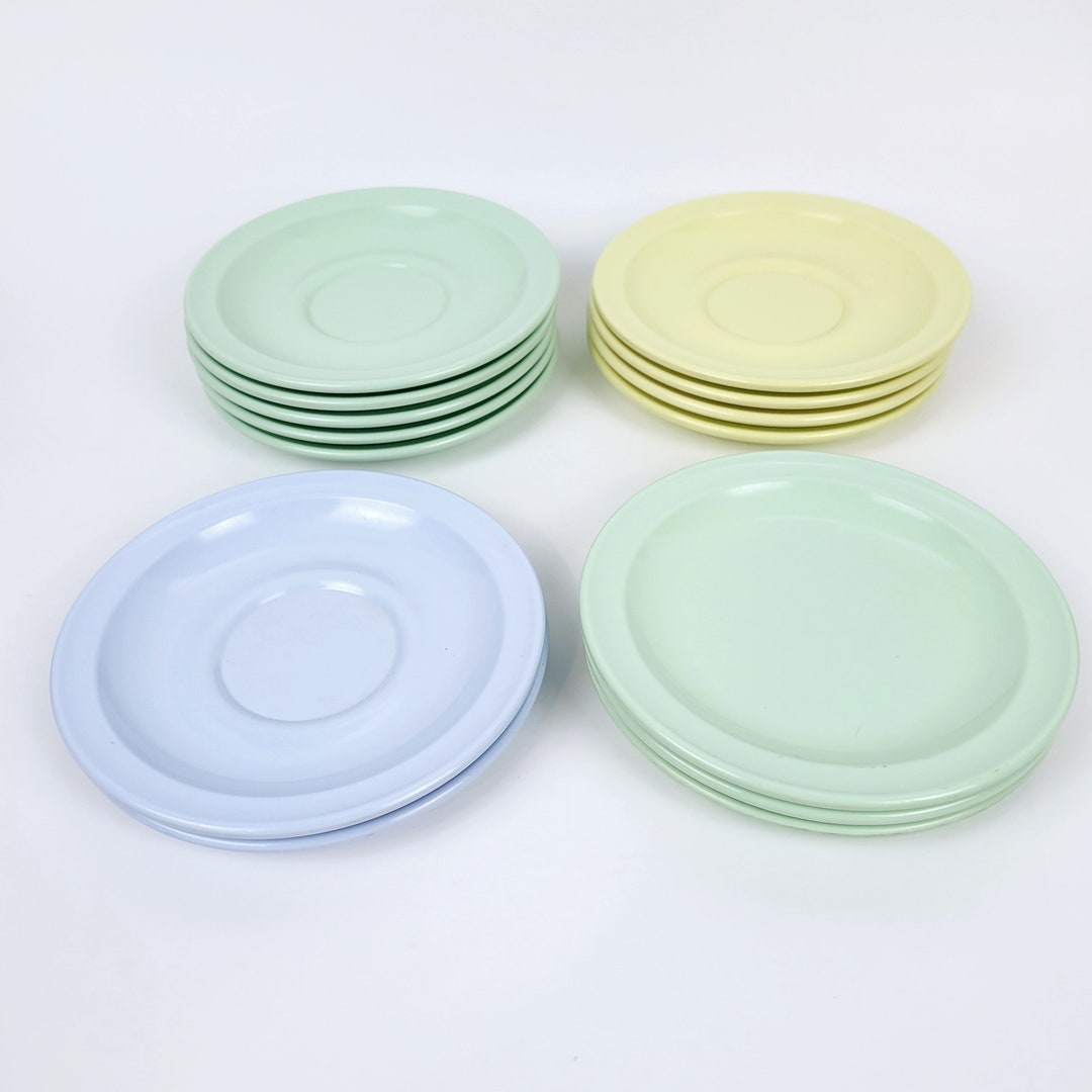 14 Vtg~prolon Ware Saucers~desert Plates~melamine~pastel Green Blue ...